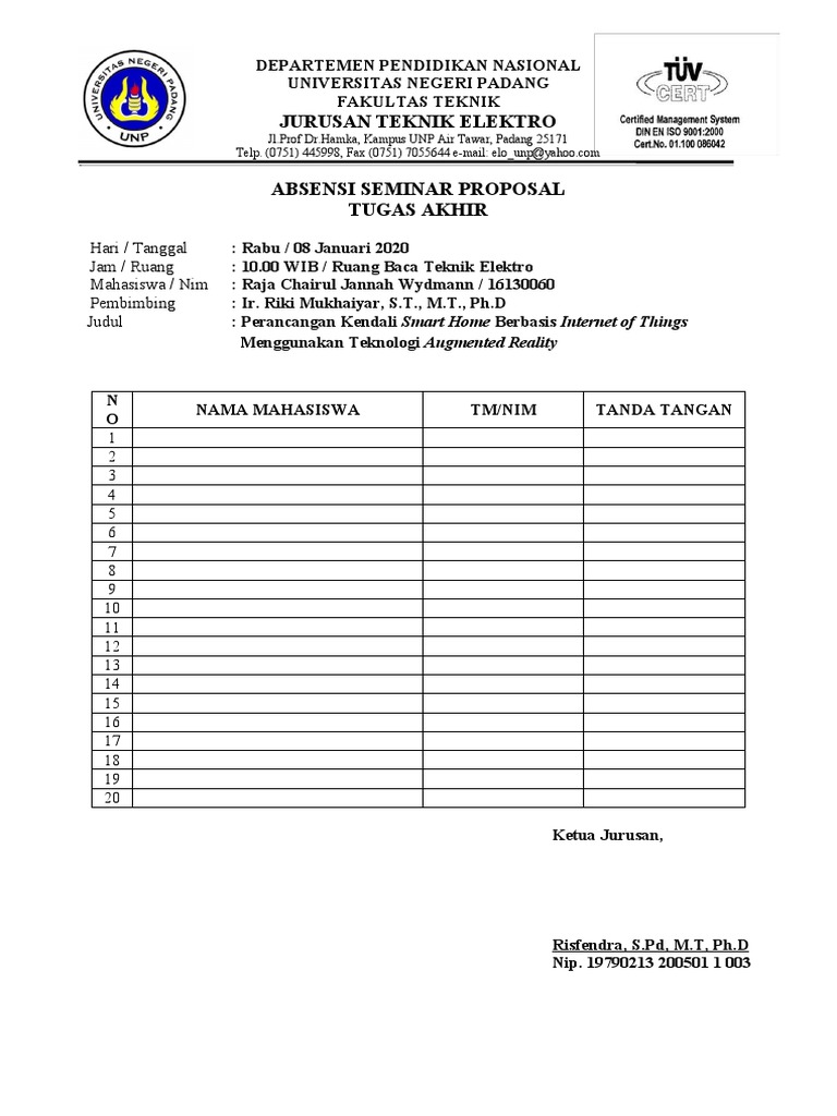 Absen Seminar Mahasiswa | PDF