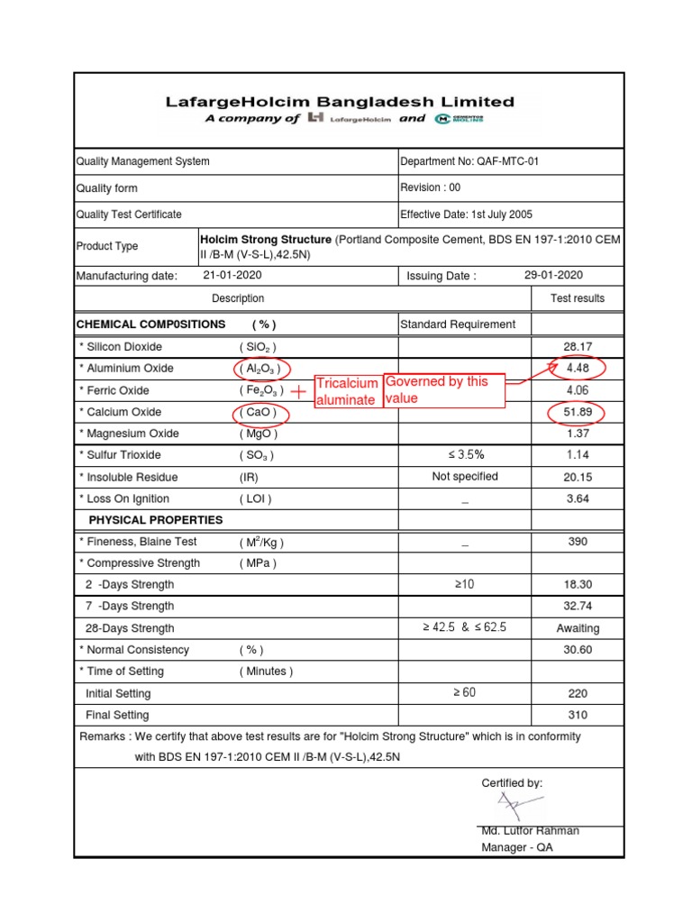 Cement Test Report | PDF | Chemical Elements | Industrial Processes