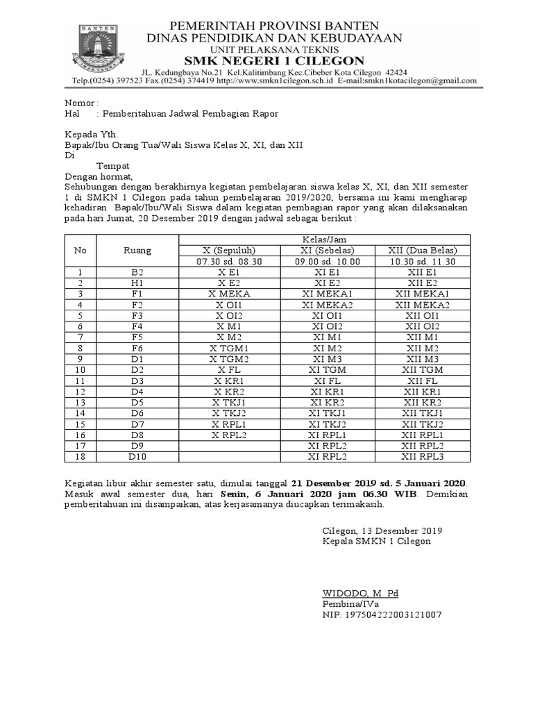 Pemberitahuan Bagi Rapor | PDF