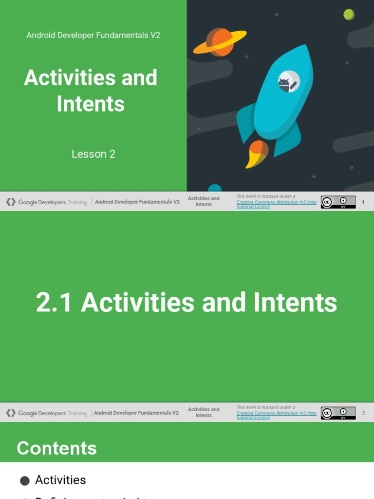 Android Activities & Intents Guide | PDF | Creative Commons License | Android (Operating System)