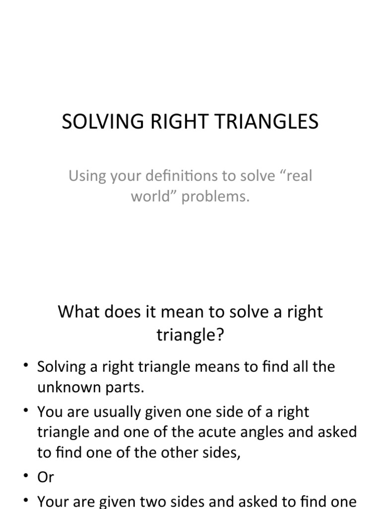 Solve Right Triangles PowerPoint | PDF | Triangle | Euclidean Plane ...