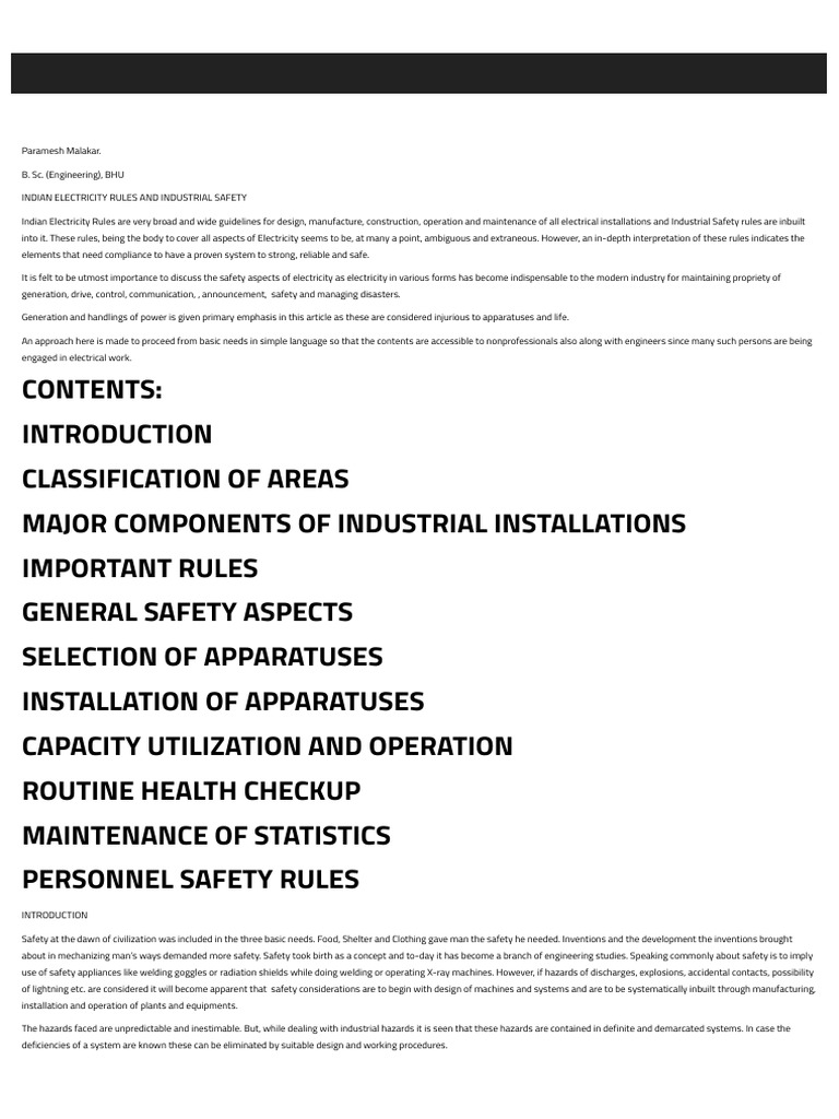 INDIAN ELECTRICITY RULES AND INDUSTRIAL SAFETY One Point E & C PDF ...