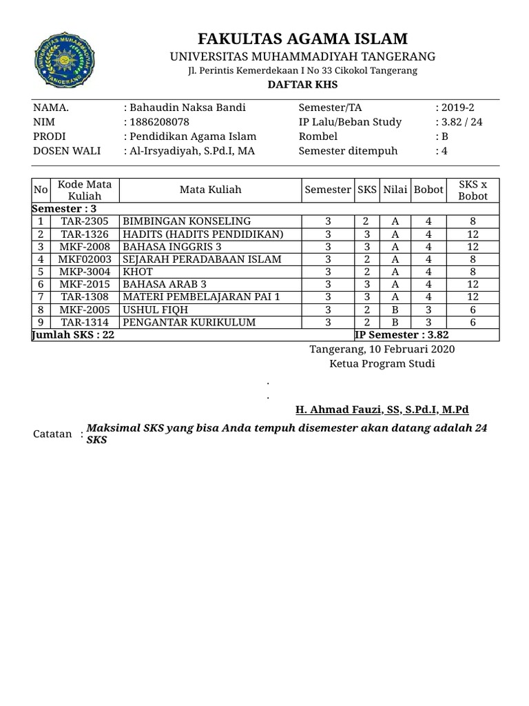 Siakad - Fai.umt - Ac.id Mahasiswa Cetak Khs 1886208078 3 | PDF
