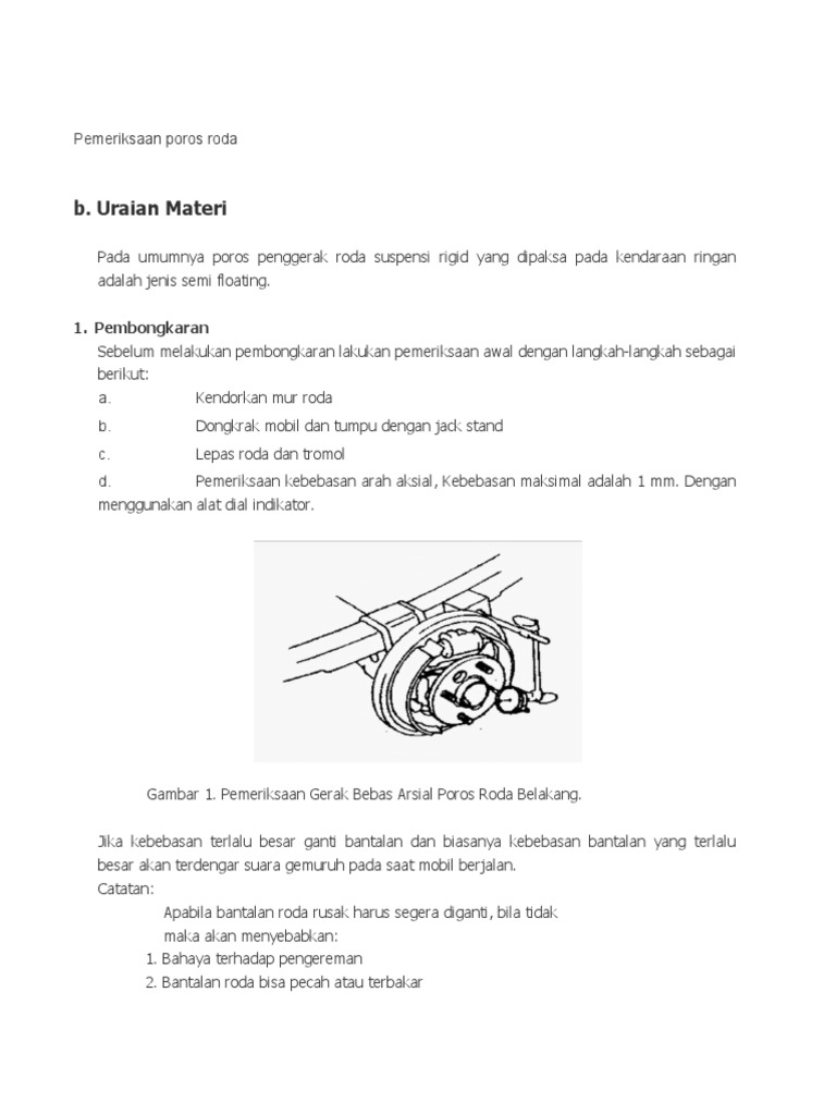 Pemeriksaan Poros Roda Belakang | PDF