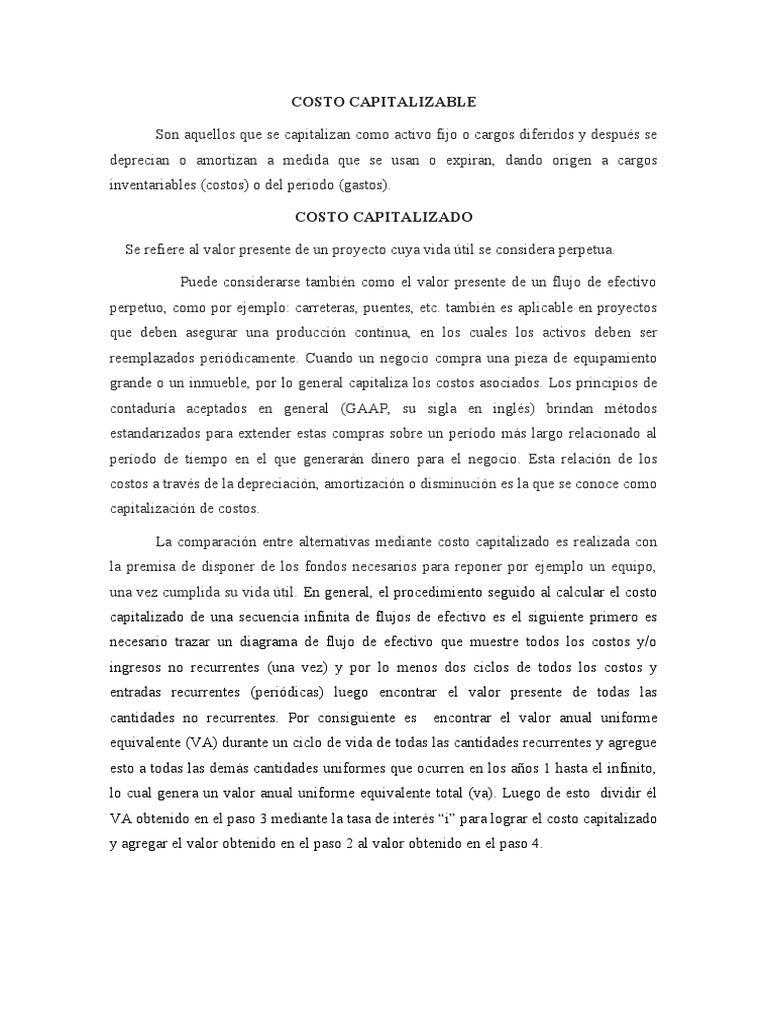 Costo Capitalizable | PDF | Costo | Beneficio (economía)