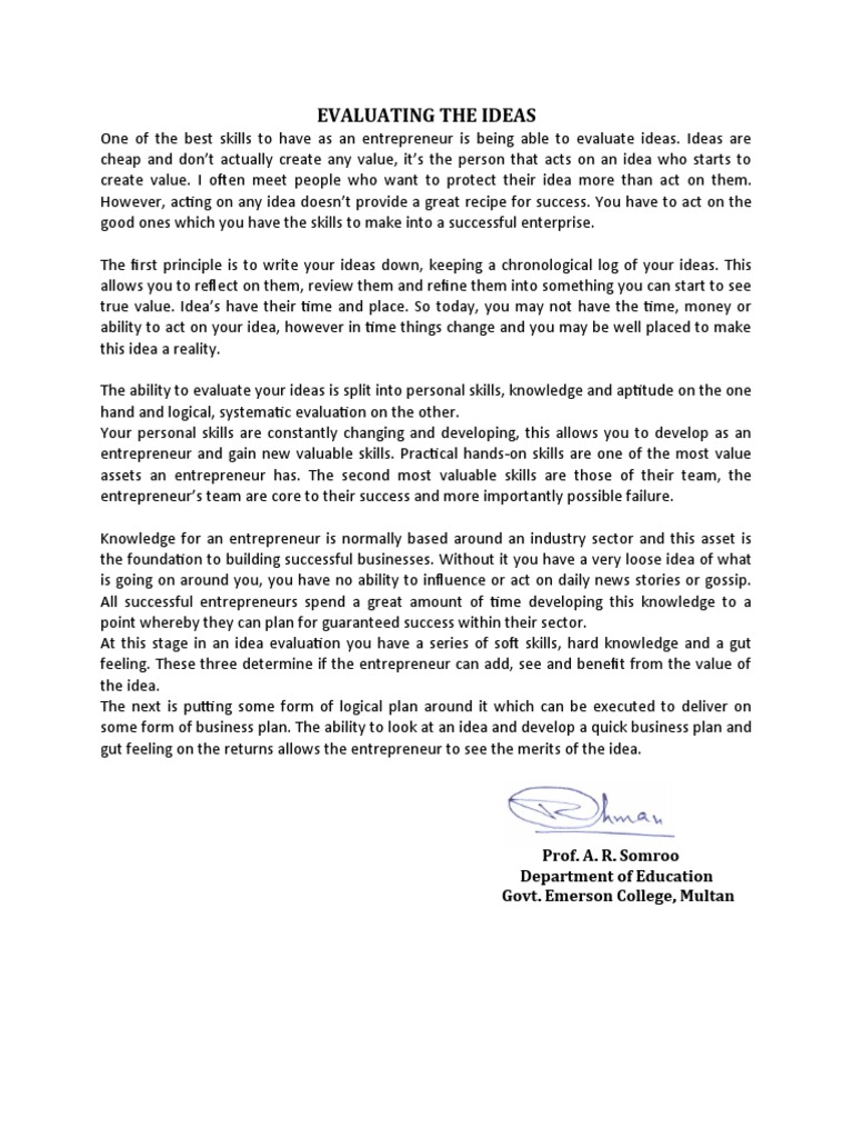 Evaluating Ideas | Download Free PDF | Entrepreneurship | Knowledge