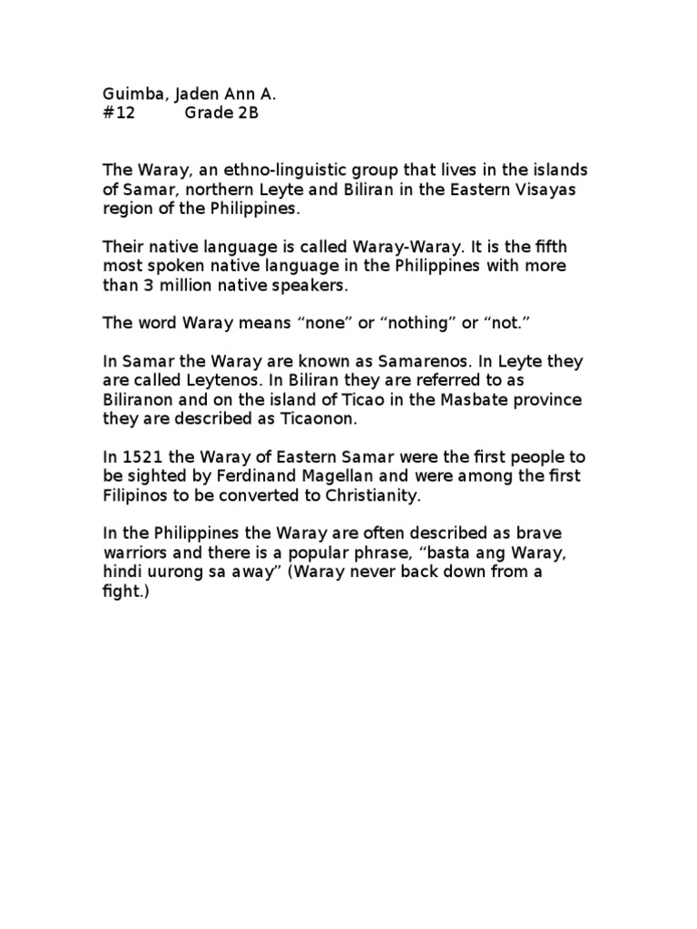 Waray Culture for Young Learners | PDF