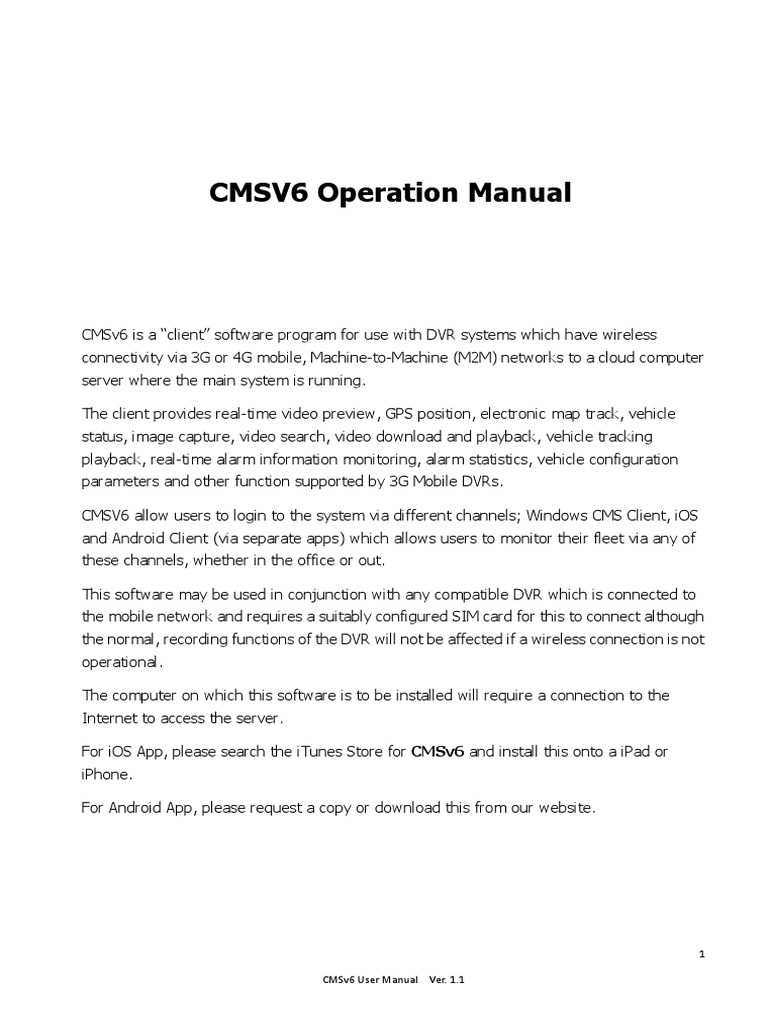CMSV6 Operation Manual V1.1 PDF | PDF | Ios | Mobile App