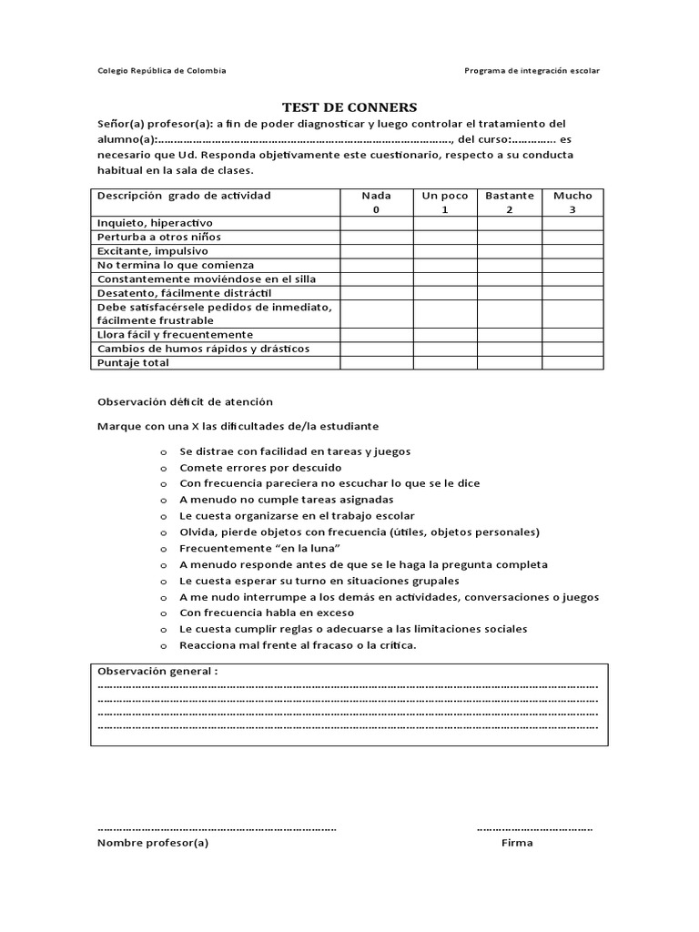 Test de Conners | PDF