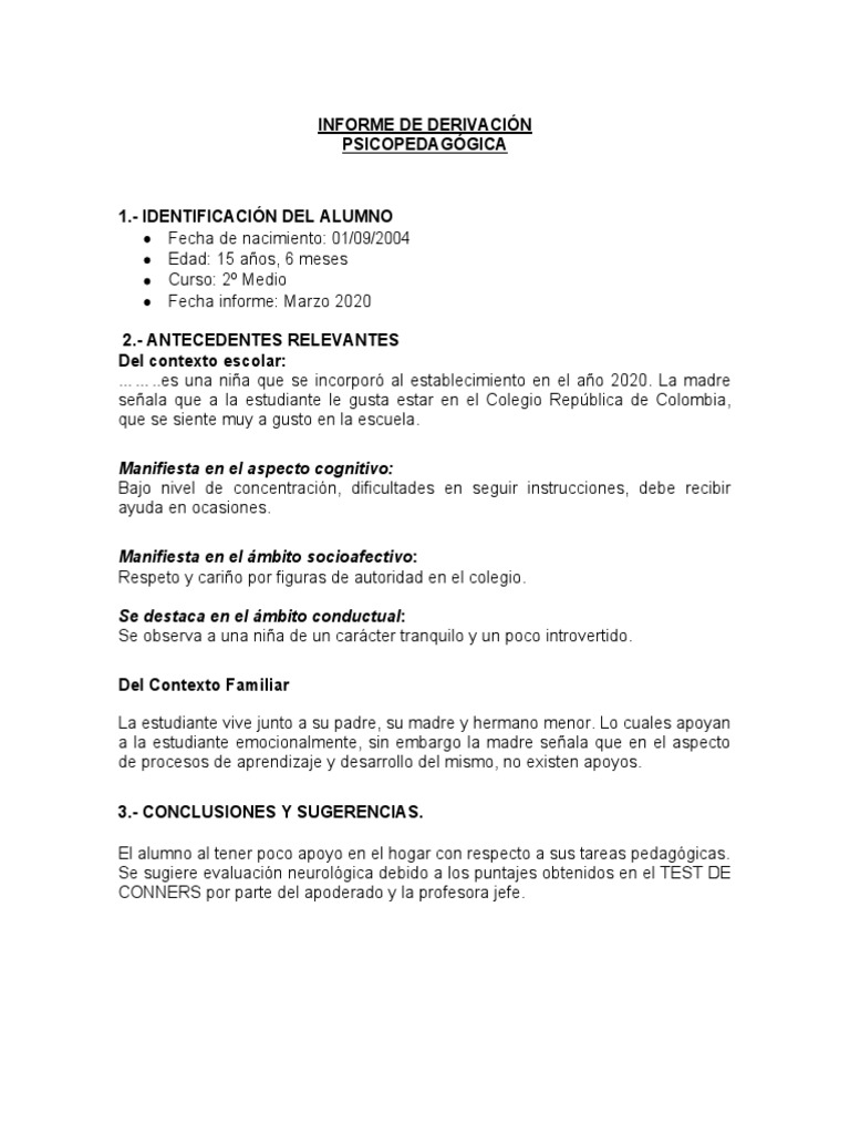 INFORME DERIVACION NEUROLOGO Descargar | PDF