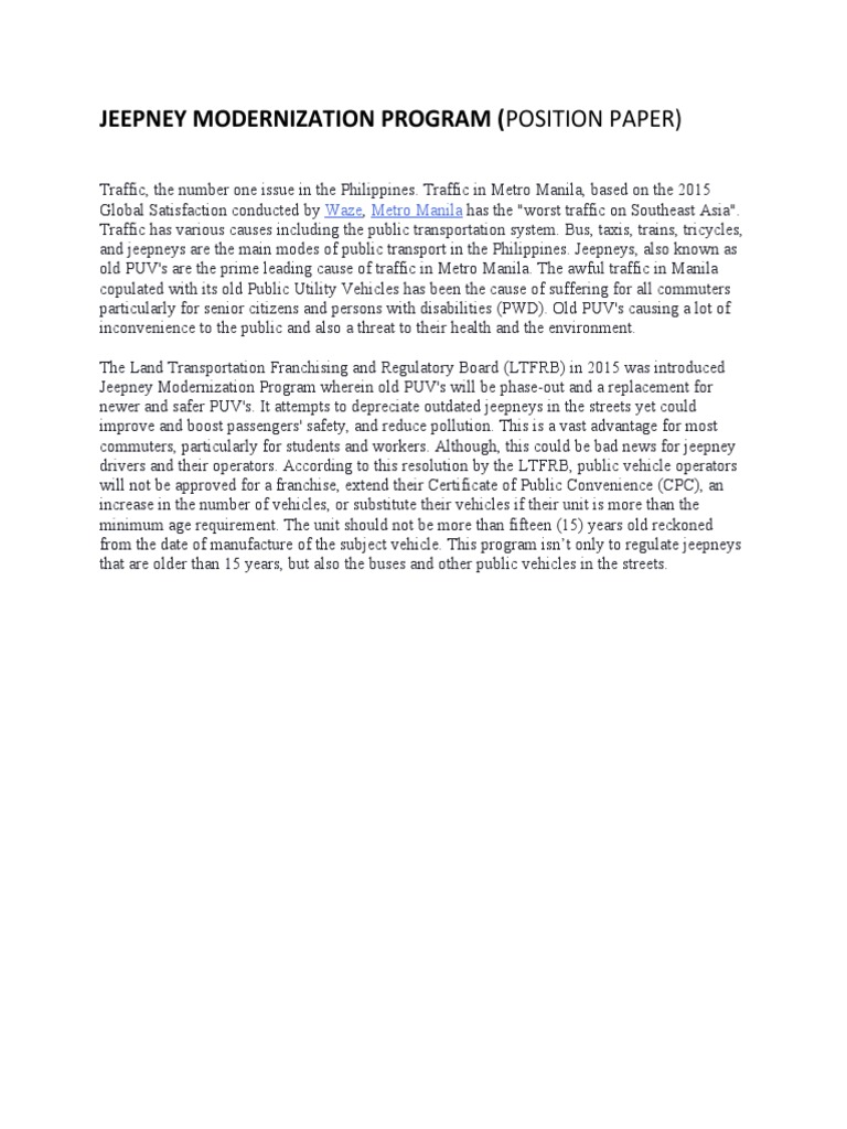 Jeepney Modernization: Traffic Solution | PDF
