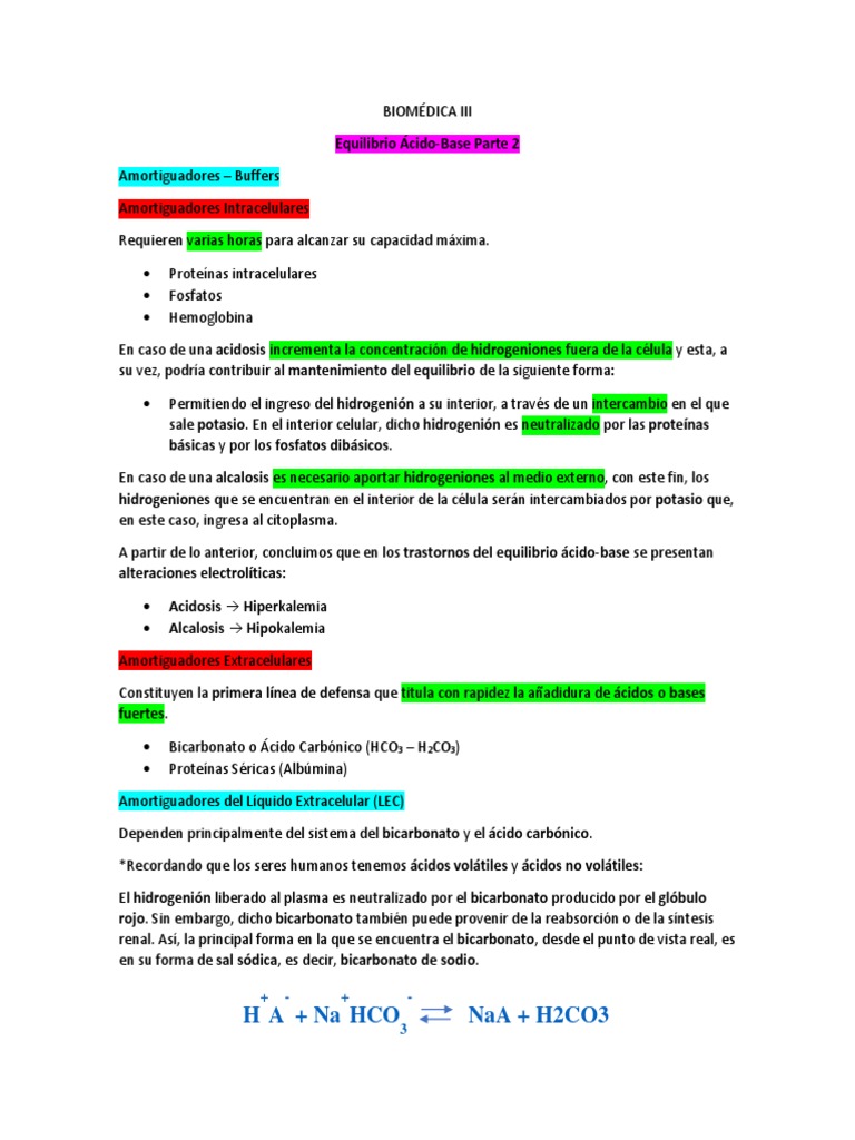 Equilibrio ácido-base: Amortiguadores, compensación y diagnóstico de trastornos | PDF ...