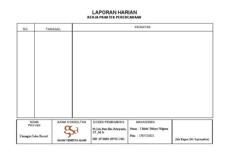 Form Logbook-Laporan Harian KP Perencanaan | PDF