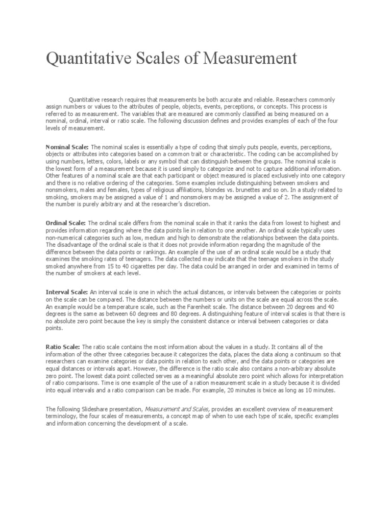 Quantitative Scales of Measurement | PDF | Level Of Measurement | Analysis
