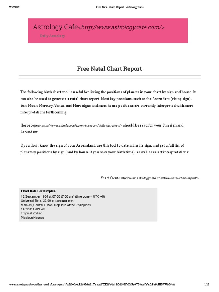 Free Natal Chart Report - Astrology Cafe PDF | PDF | Astrological Sign ...