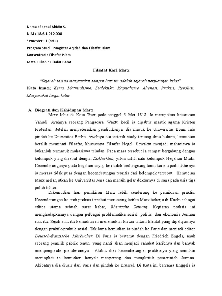 Filsafat Karl Marx: Dialektika dan Alienasi | PDF