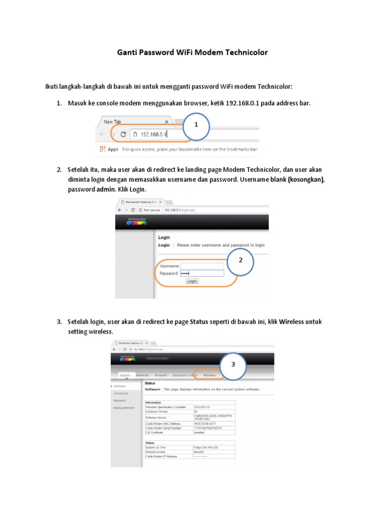 Panduan Setting Password Modem WIFI Technicolor PDF | PDF