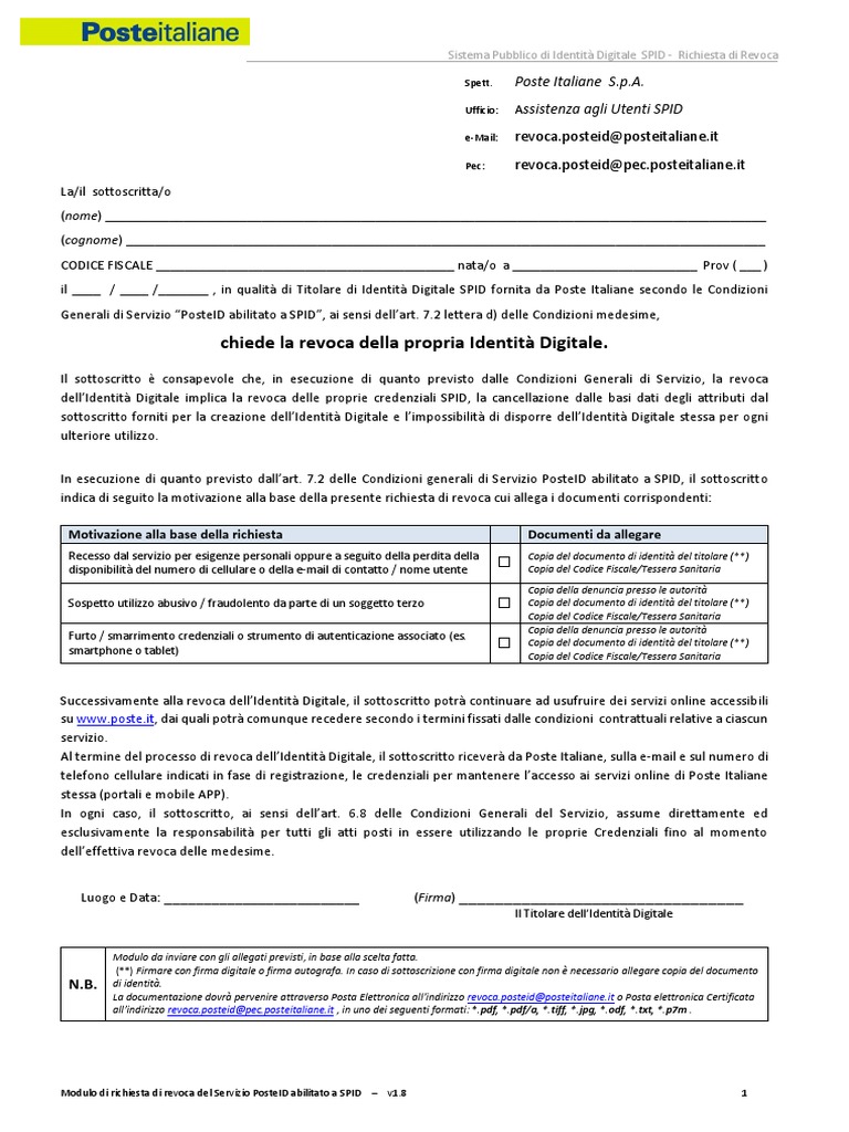 Modulo Richiesta Revoca | PDF
