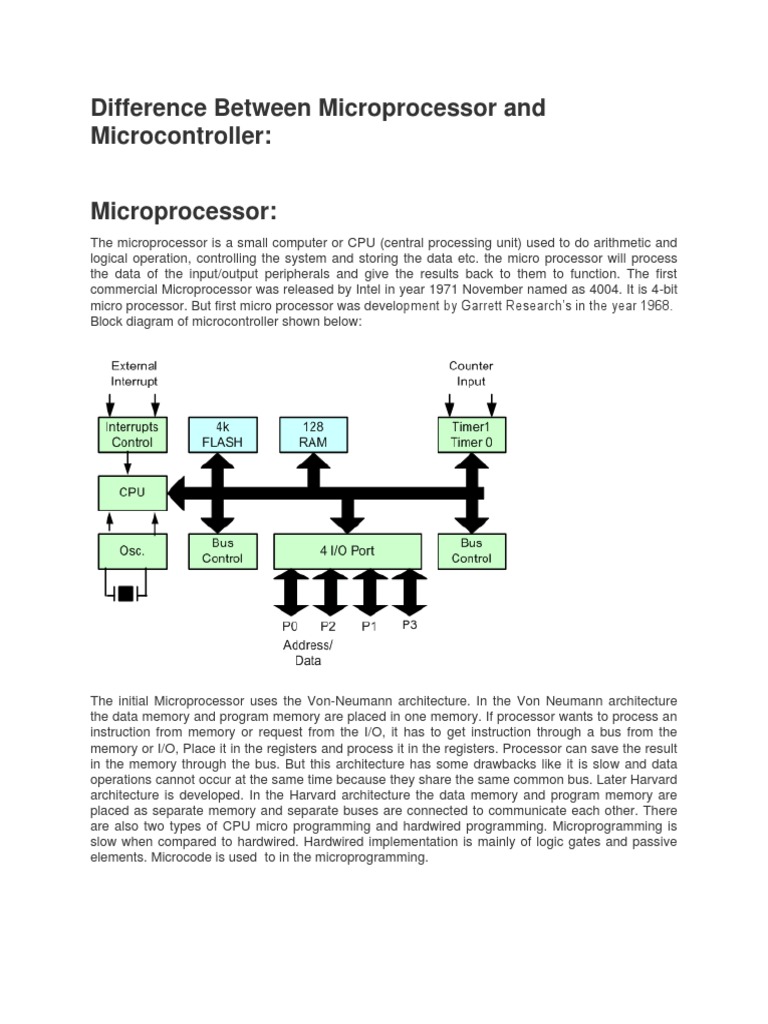 Difference Between Microprocessor and Microcontroller | PDF | Central Processing Unit ...