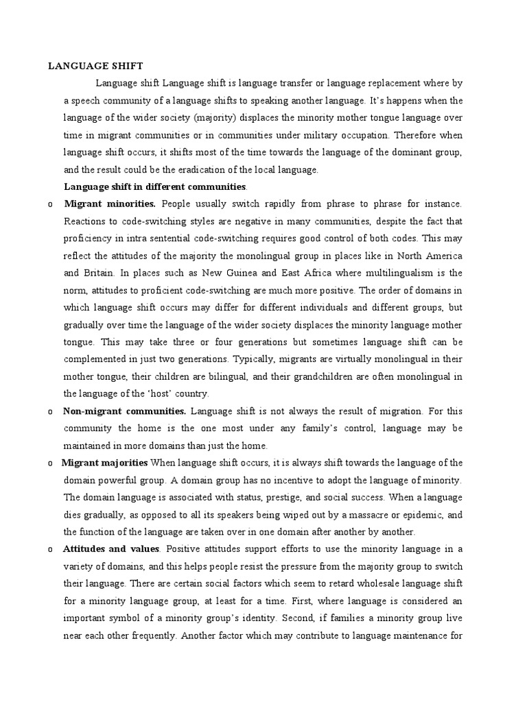 Language Maintenance and Shift | PDF | Multilingualism | Minority Group