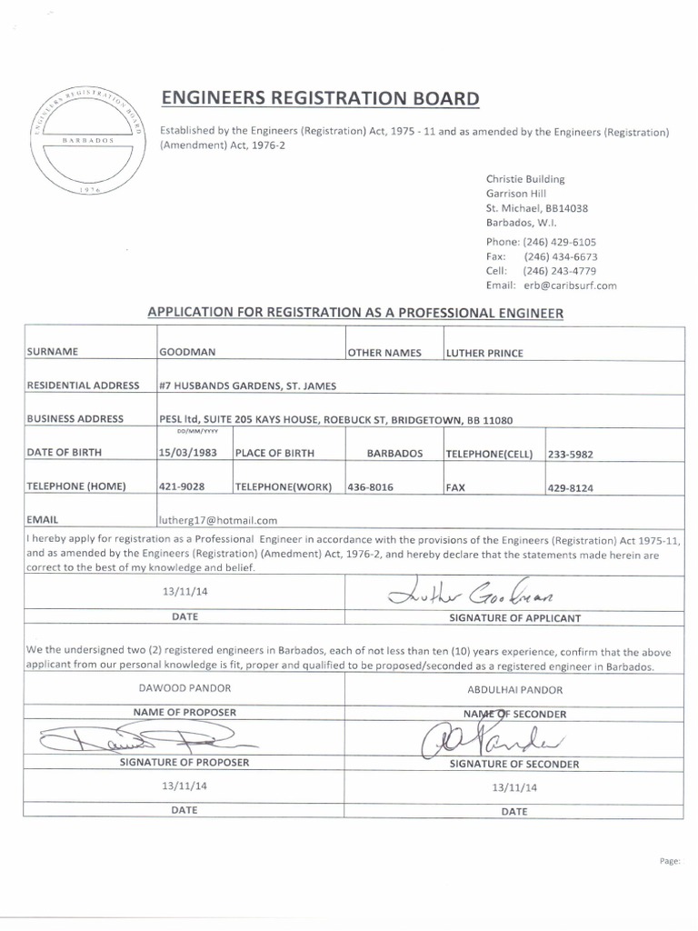Engineer Registration Form PDF | PDF