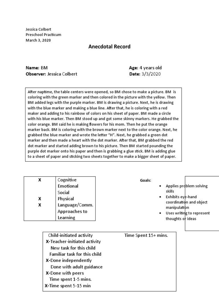 Anecdotal Record 5 - Preschool Practicum | PDF
