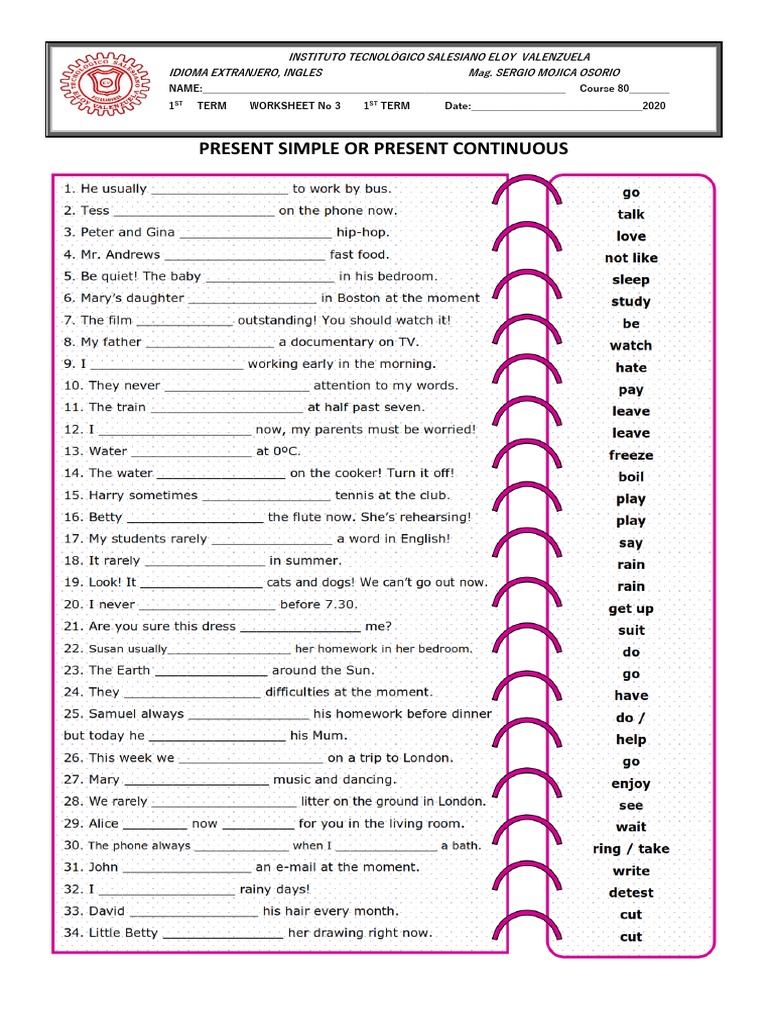 Guia 3 Present Simple VS Continuous PDF | PDF