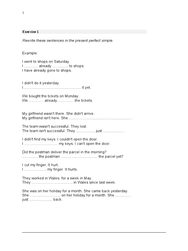 Present Perfect Simple Exercise 1 | PDF