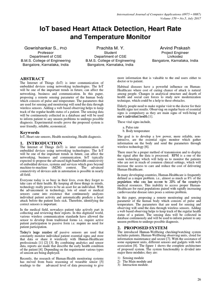 Iot Based Heart Attack Detection | PDF | Internet Of Things | Monitoring (Medicine)