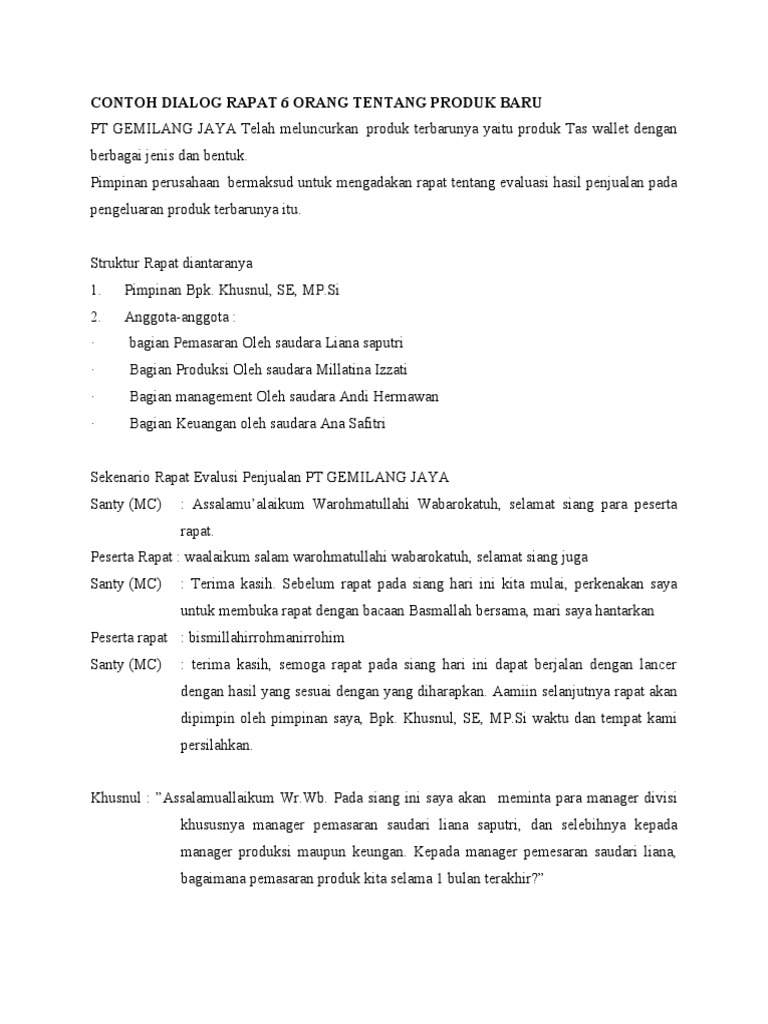 Contoh Dialog Rapat 5-6 Orang Tentang Produk Baru | PDF