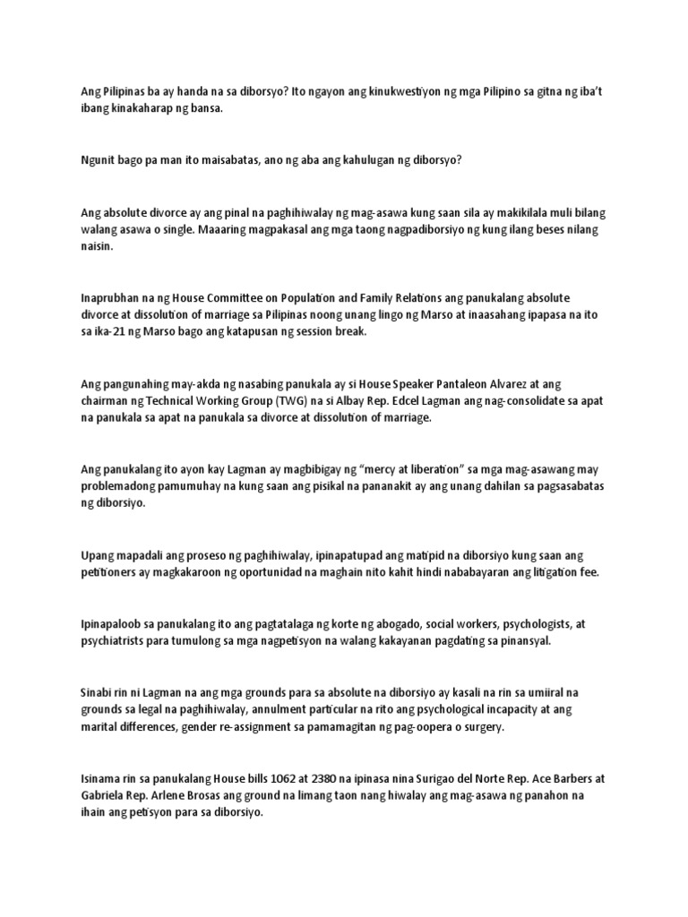 Ang Pilipinas Ba Ay Handa Na Sa Diborsyo | PDF