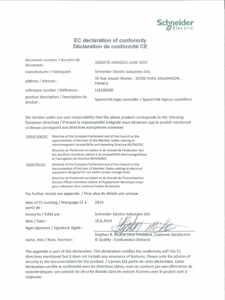 Declaration of Conformity ArtNo LSS100200 | PDF