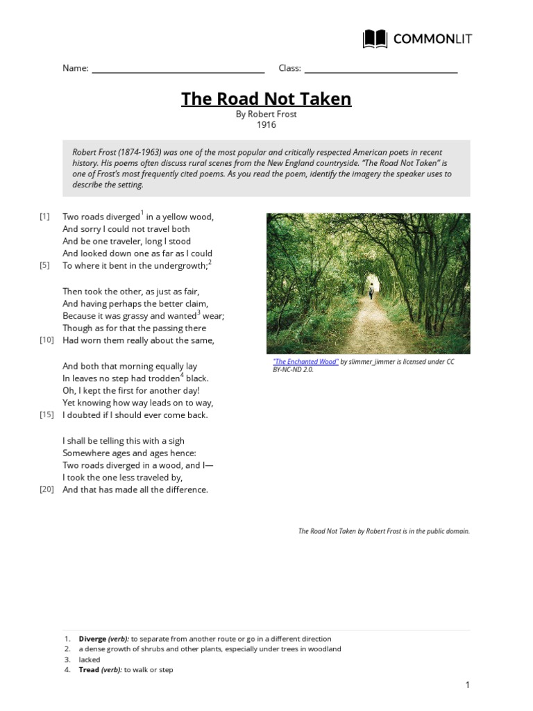 T3week6 - Commonlit - The-Road-Not-Taken - Student | PDF