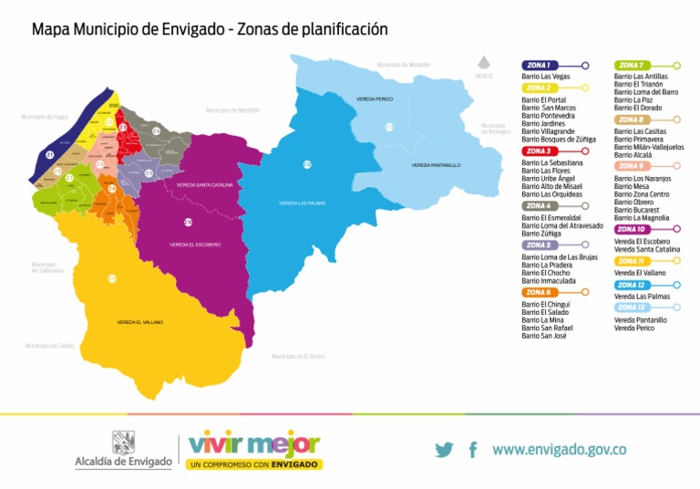 Mapa Municipio de Envigado Zonas de Planificacion 2016 Vivir Mejor | PDF