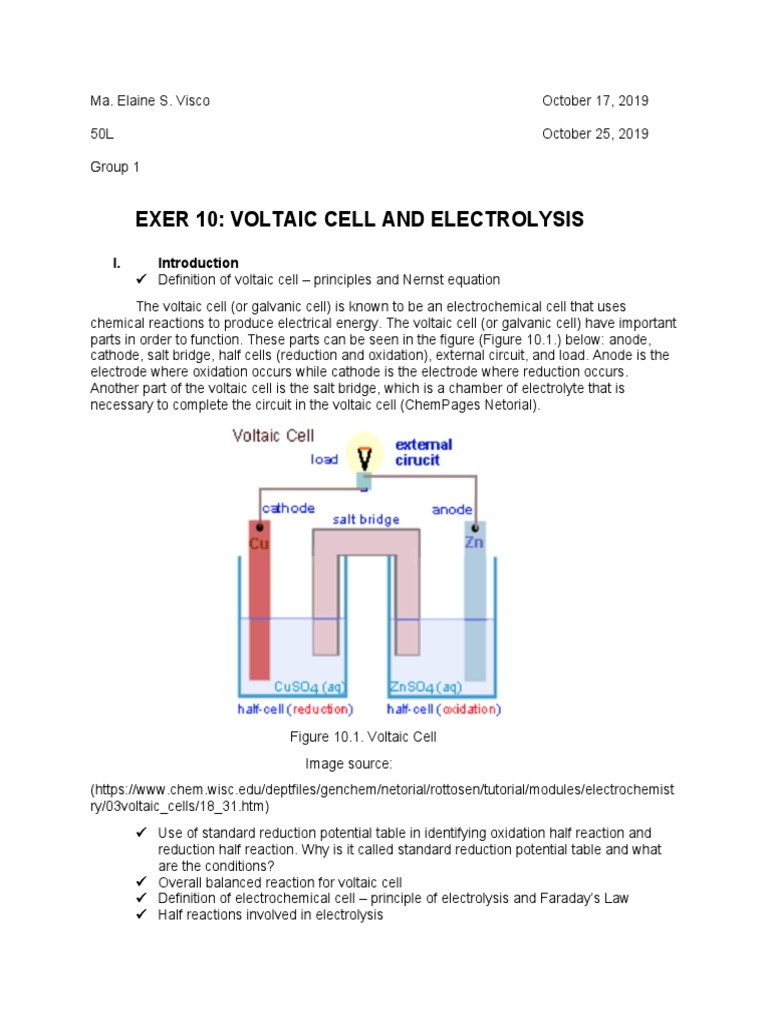 Exer 10 Full Report | PDF | Electrochemistry | Physical Chemistry