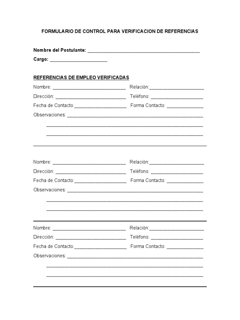 Formulario de Control para Verificacion de Referencias | PDF