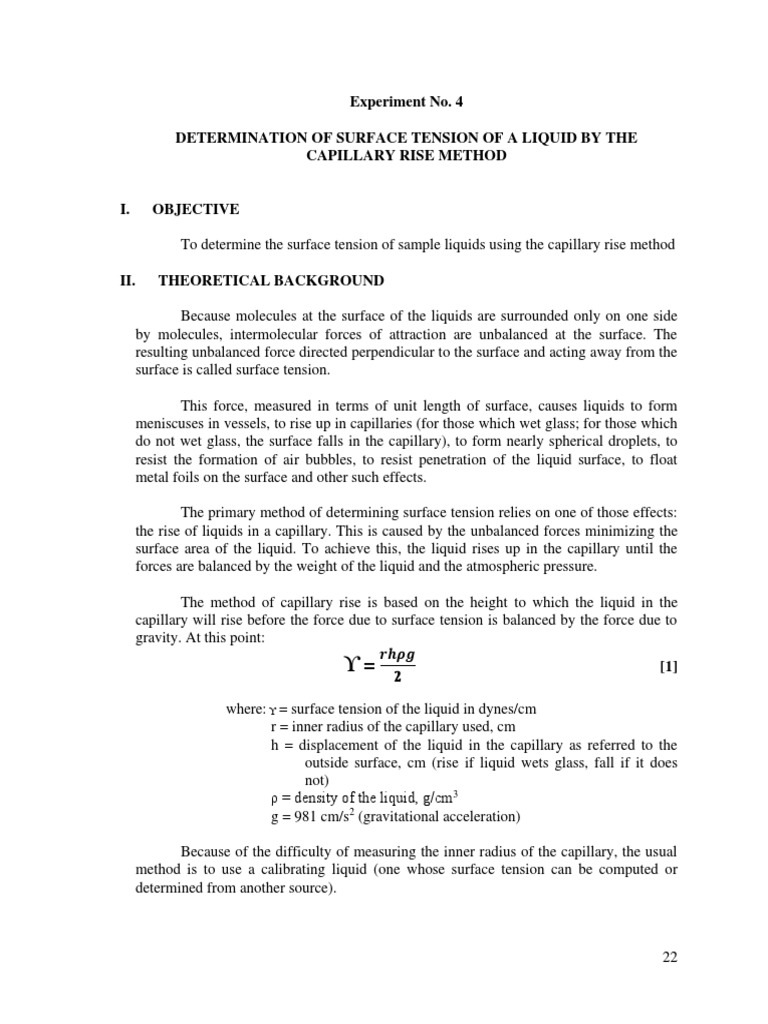 Fourth Experiment | PDF | Surface Tension | Liquids