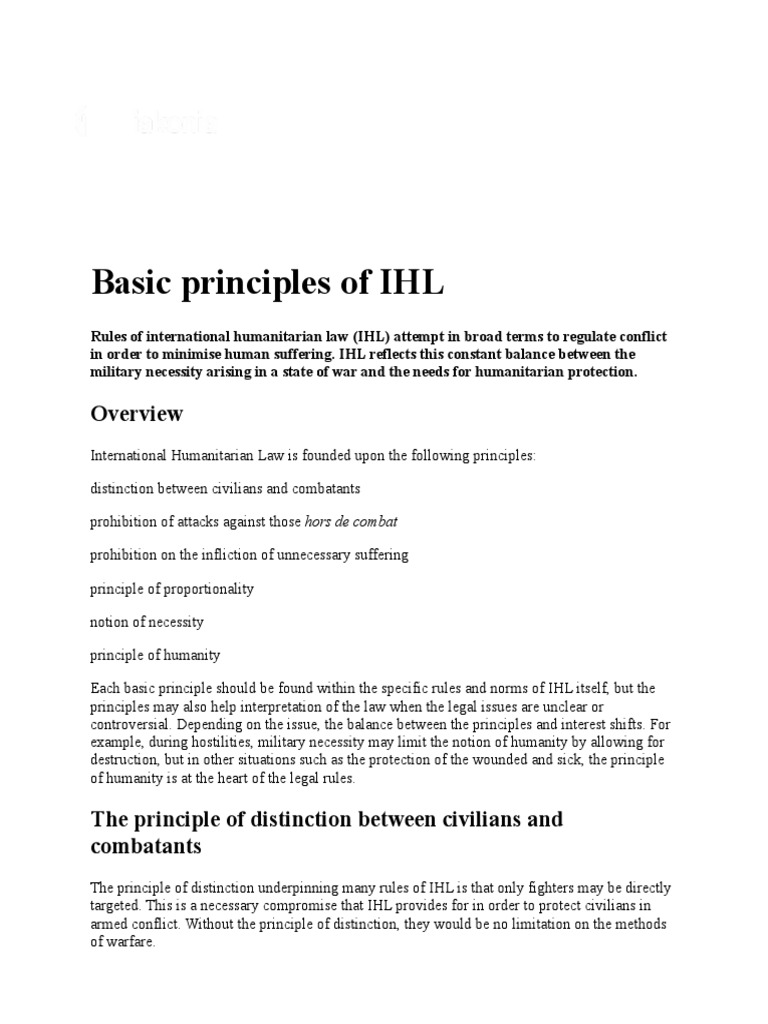 Basic Principles of IHL | PDF | International Humanitarian Law | Civilian