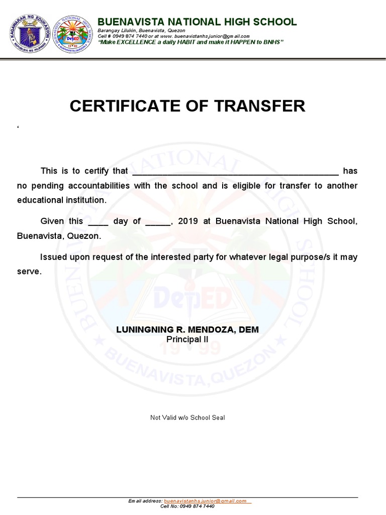 Certificate of Transfer | PDF