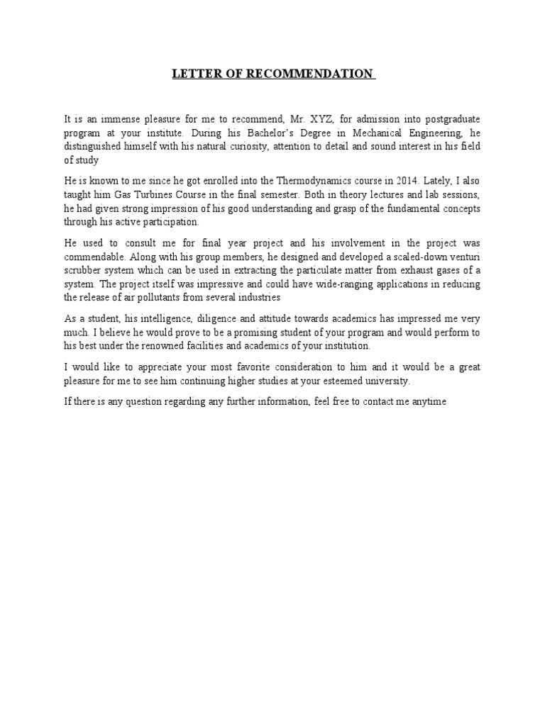 SAMPLE - Professor Recommendation Letter - Engineering | PDF