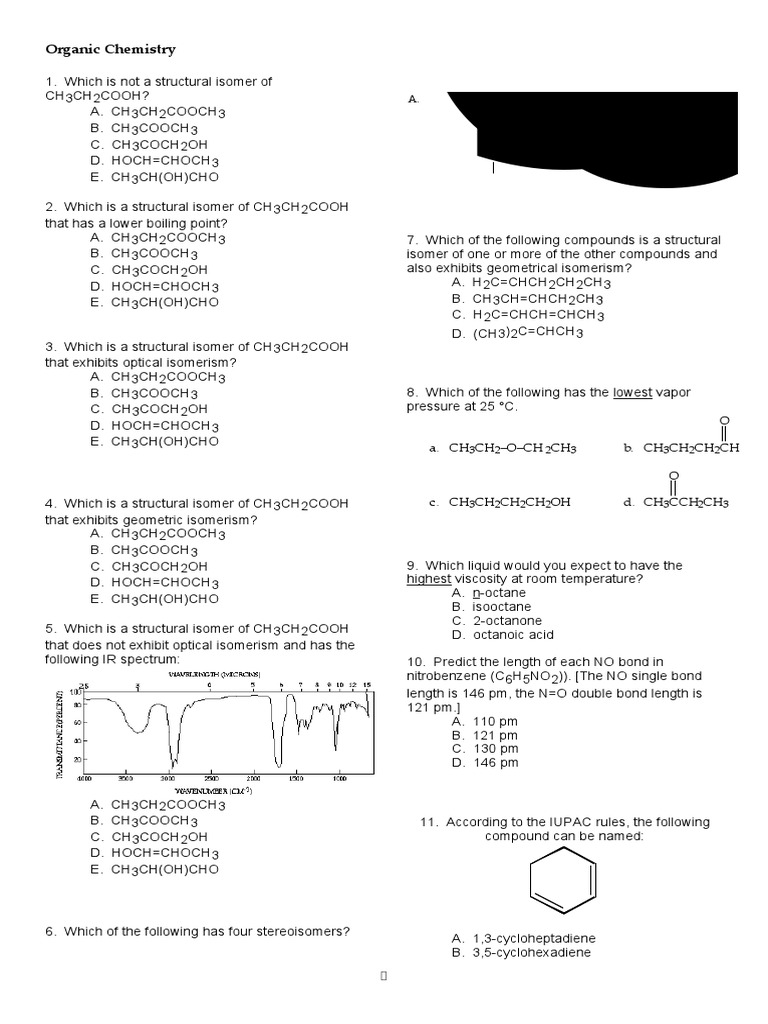 Organic Chemistry Multiple Choice Exam | PDF | Alcohol | Aldehyde