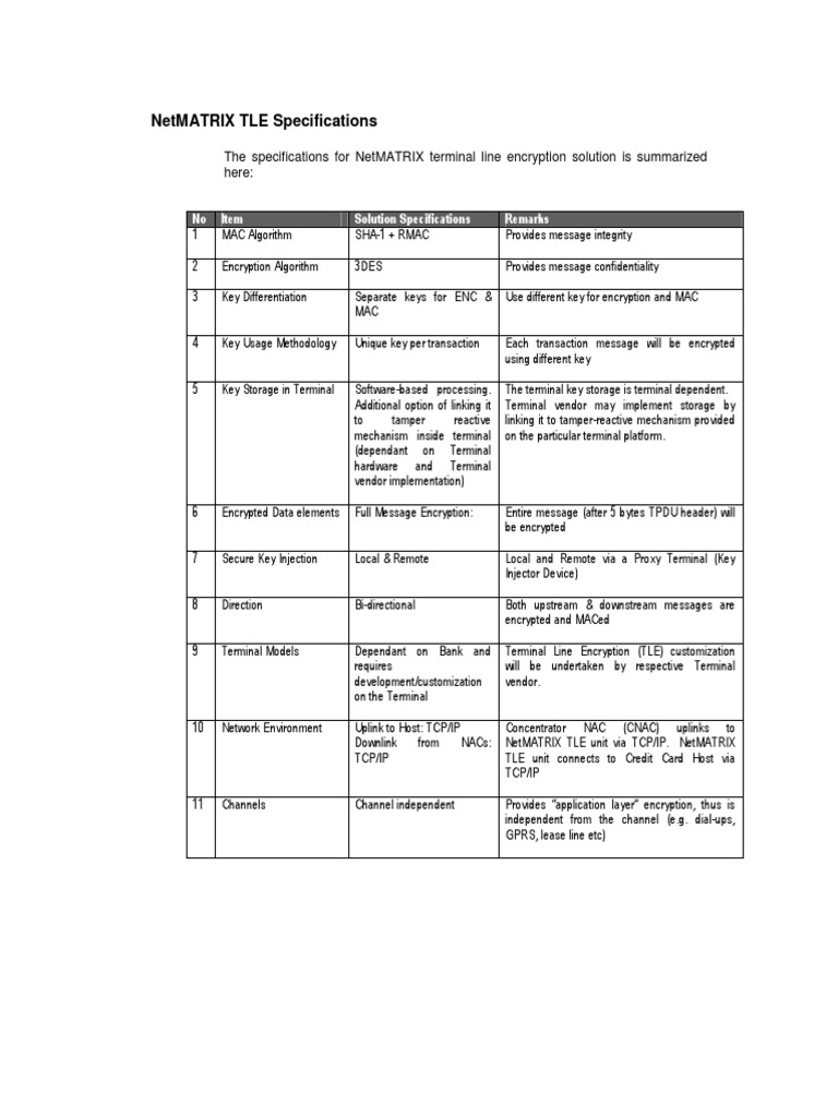 NetMATRIX TLE Specification | PDF | Encryption | Transmission Control ...