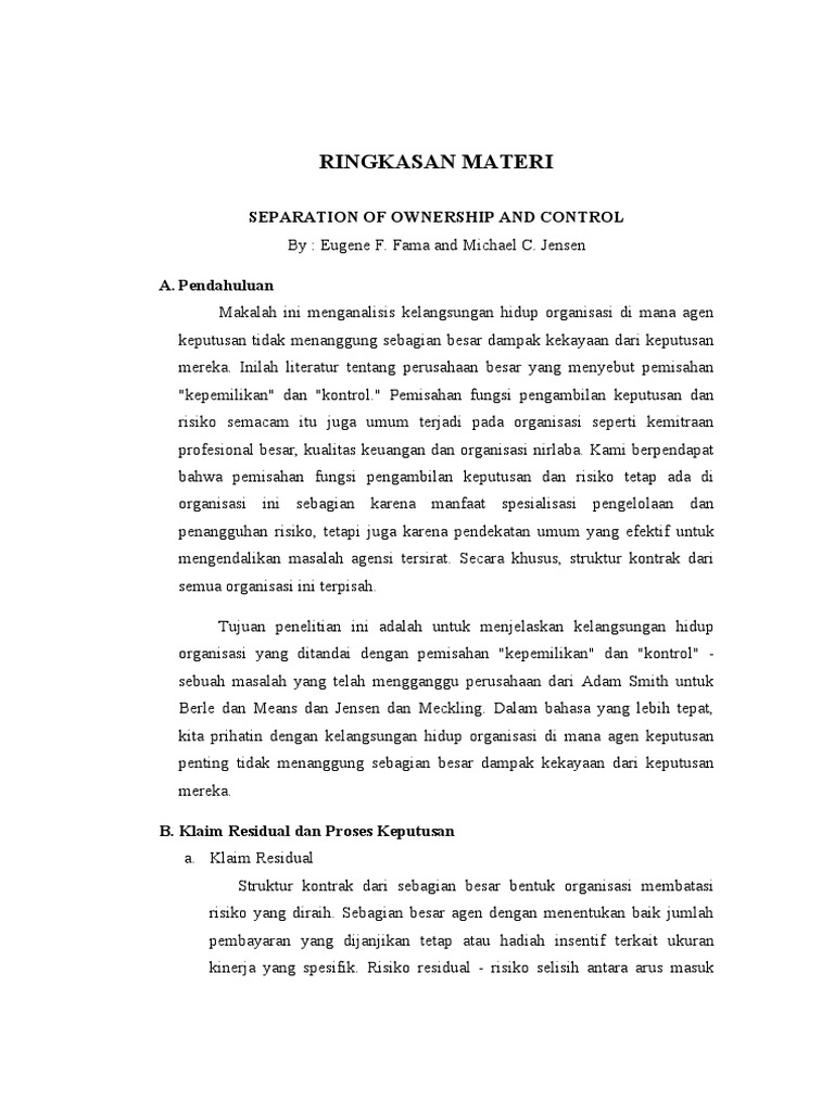 Separation of Ownership and Control | PDF