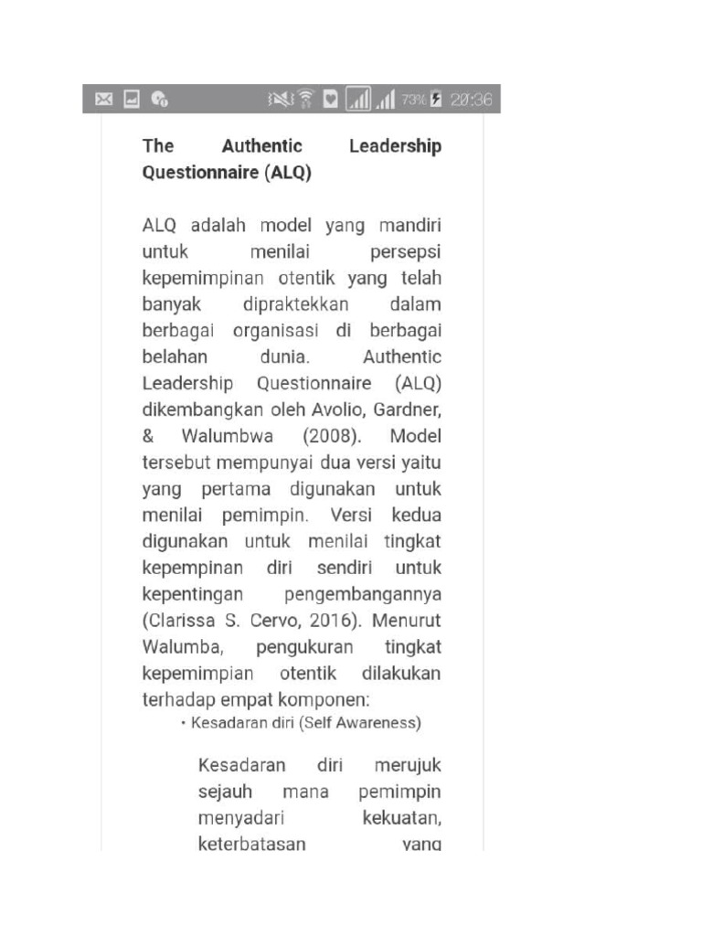 The Authentic Leadership Questionnaire (ALQ) | PDF