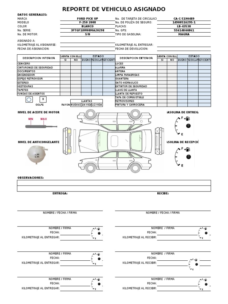 FORMATOS_DE_REPORTE_DE_VEHICULO_02OCT17.xlsx | Gasolina | Tecnología de ...
