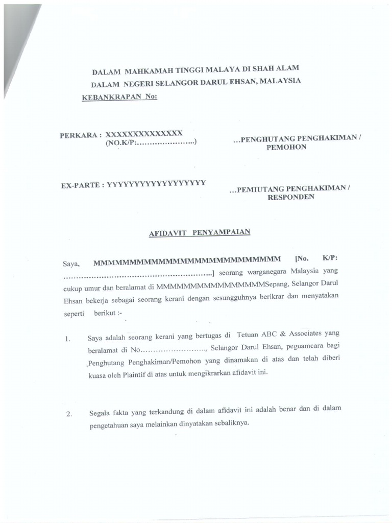 Sample Afidavit Penyampaian | PDF