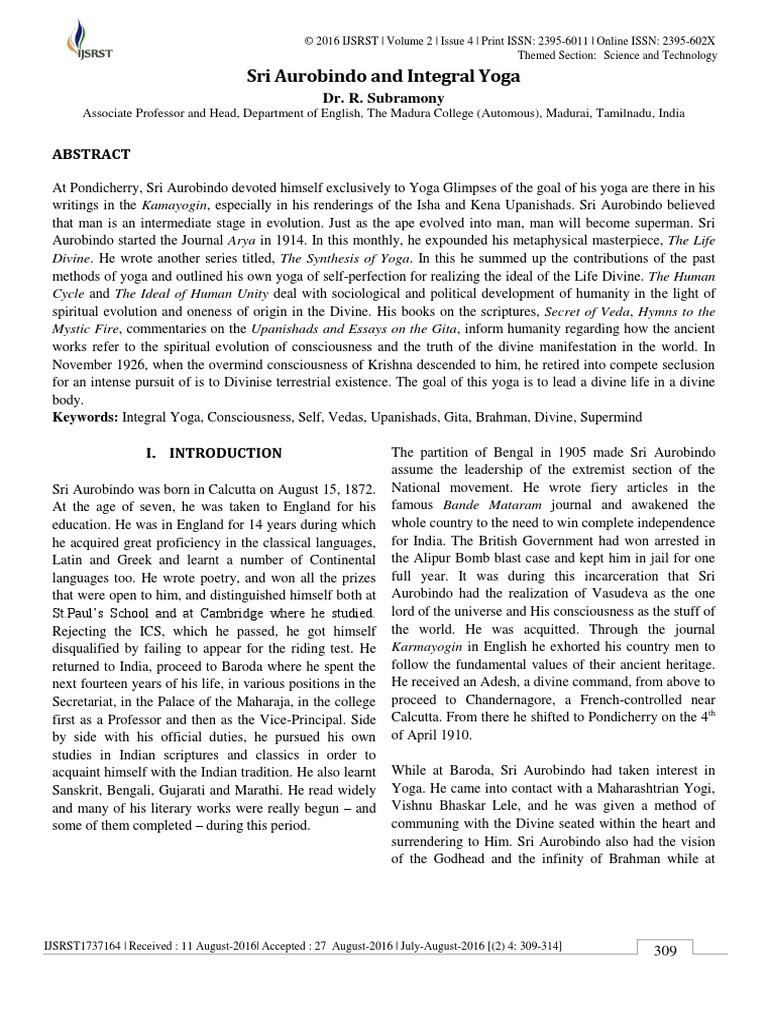 Sri Aurobindo and Integral Yoga | PDF | Sri Aurobindo | Bhagavad Gita
