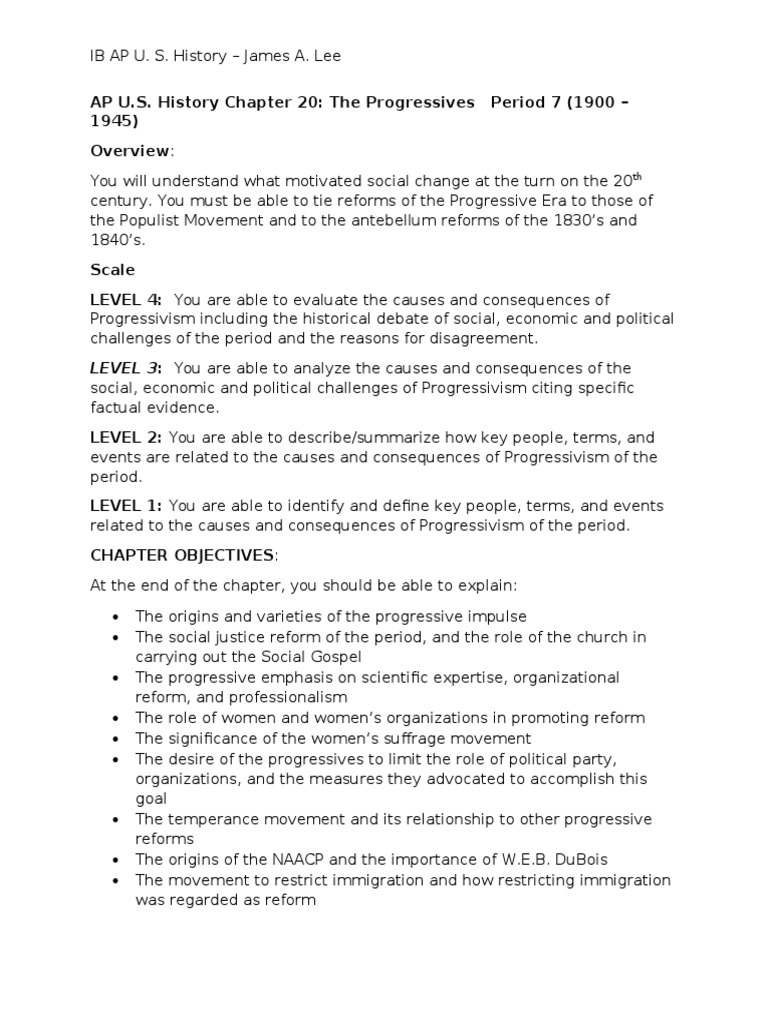 Brinkley (14) Chapter 20 Goal and Scale - Student Version | PDF | Progressivism | Theodore Roosevelt
