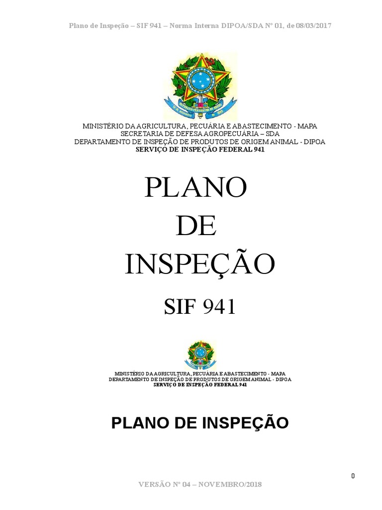 4 - Plano de Inspeção - Sif - Novembro 2018 | PDF | Embalagem e ...