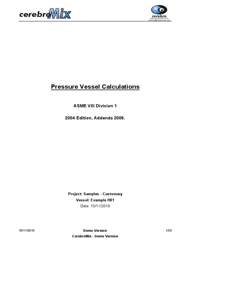 CerebroMix Pressure Vessel Analysis | PDF | Pressure | Stress (Mechanics)